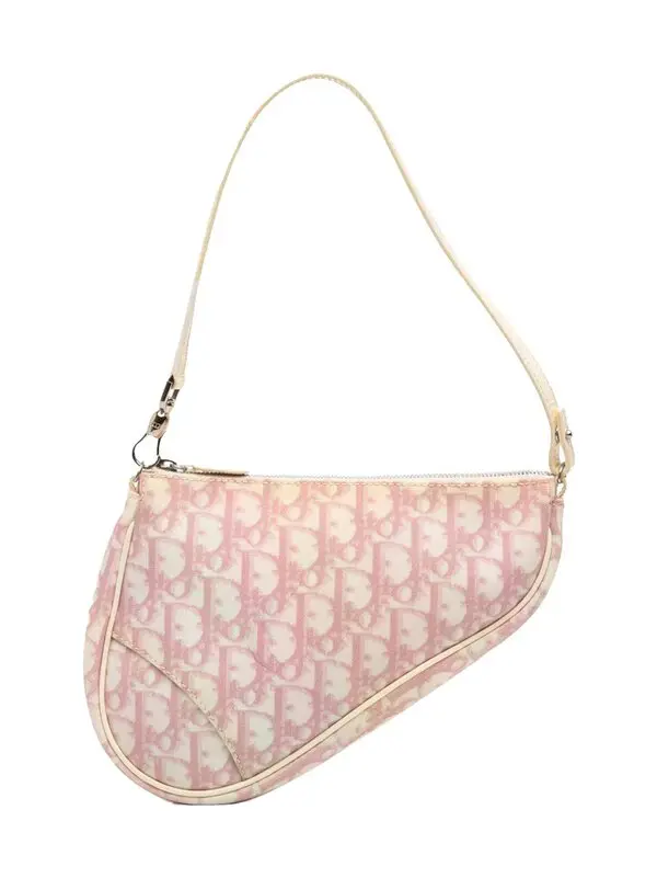 Dior 2003 Mini Diorissimo Coated Canvas Saddle Pochette Shoulder Bag - Pink