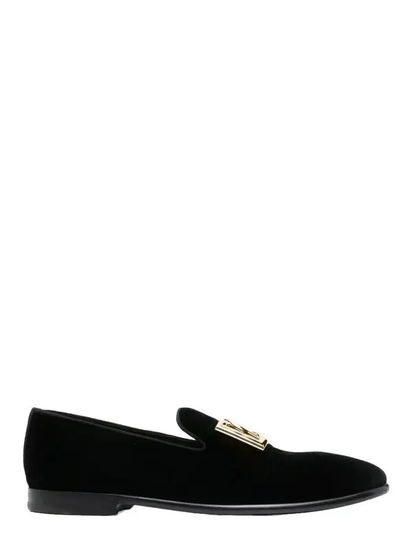 Dolce & Gabbana Logo-plaque Velvet Loafers - Black
