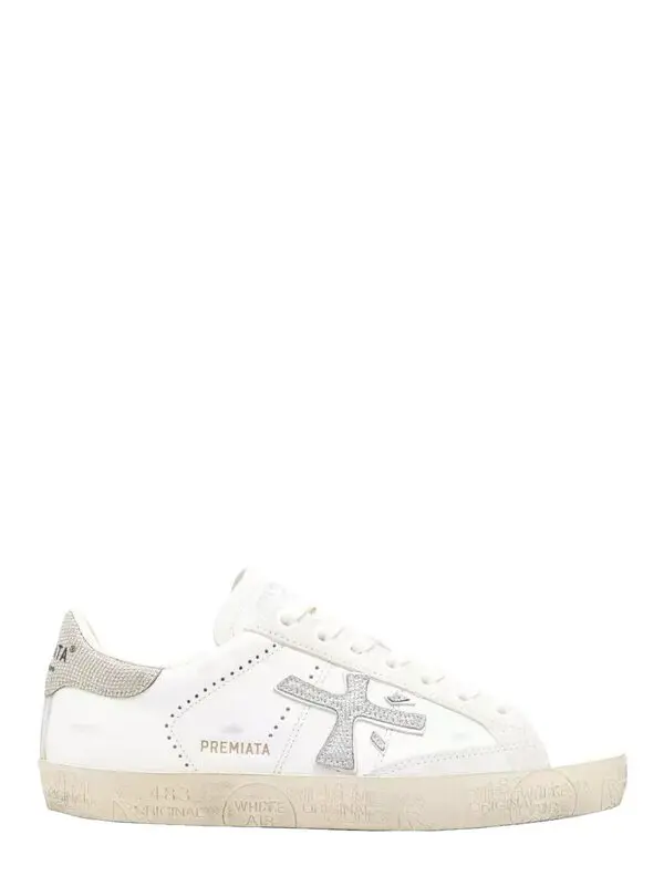 Premiata Steven 8127 Leather Sneakers With Luminous Detailing - Neutrals