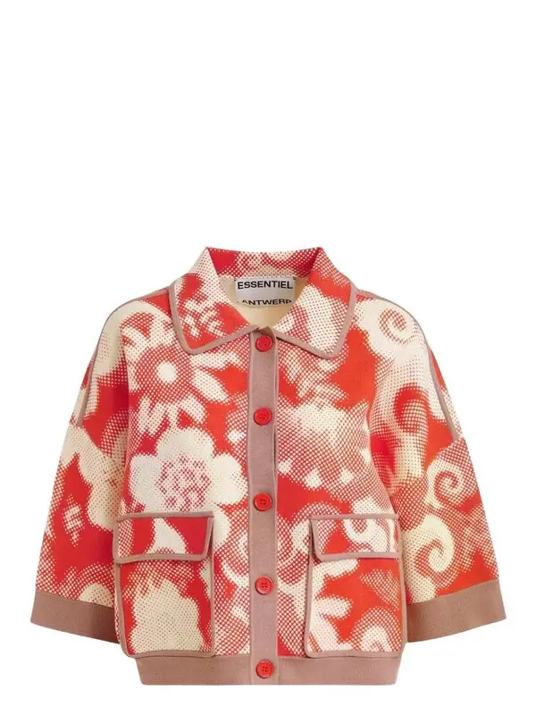 Essentiel Antwerp Floral-detail Pocket Cardigan - Red
