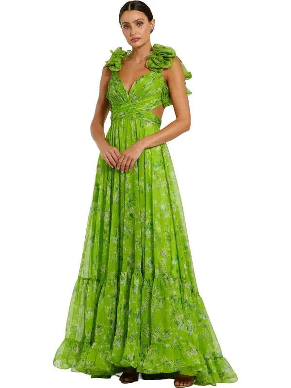 Mac Duggal Floral Cut-out Chiffon Gown - Green