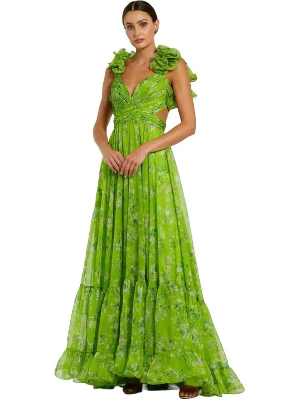 Mac Duggal Floral Cut-out Chiffon Gown - Green