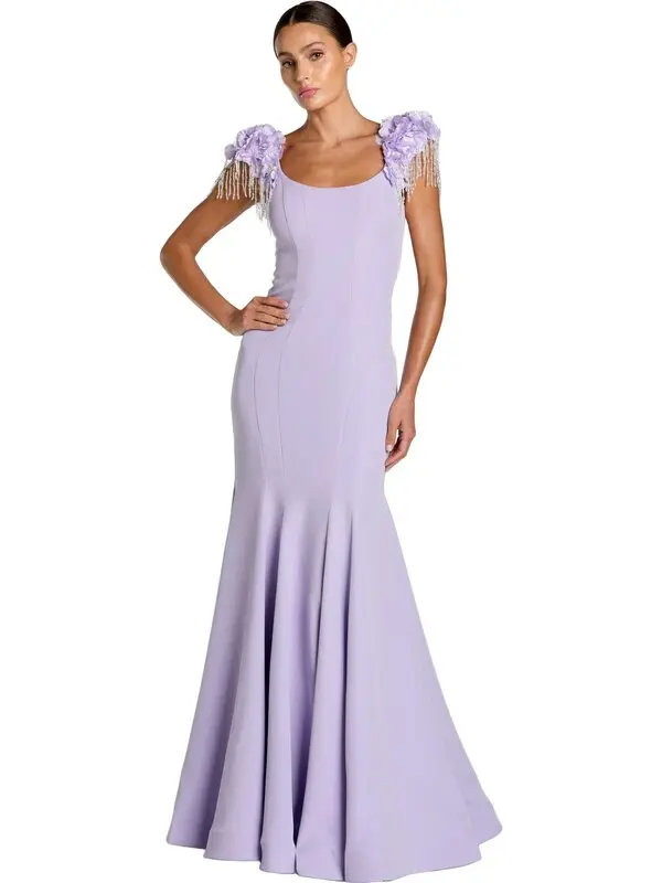 Mac Duggal Embellished Sleeve Mermaid Gown - Lilac