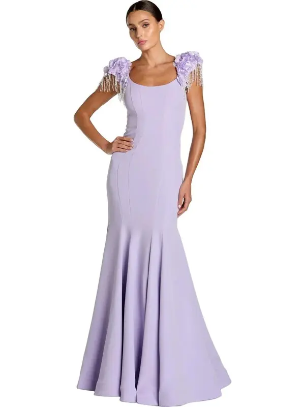 Mac Duggal Embellished Sleeve Mermaid Gown - Lilac