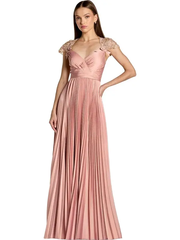Mac Duggal Pleated Charmeuse Embellished Gown - Rose