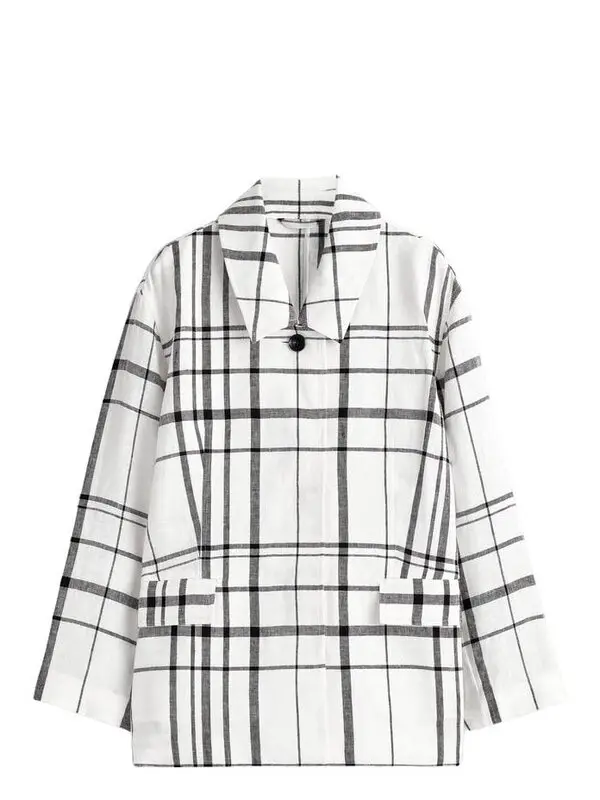 Cos Checked Linen Blazer - White