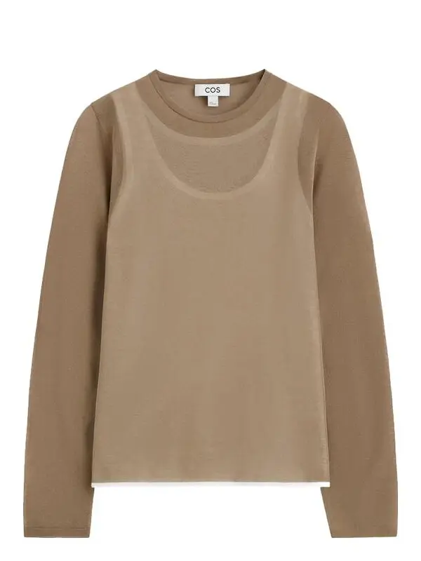 Cos Layered Knit Long-sleeve Top - Brown