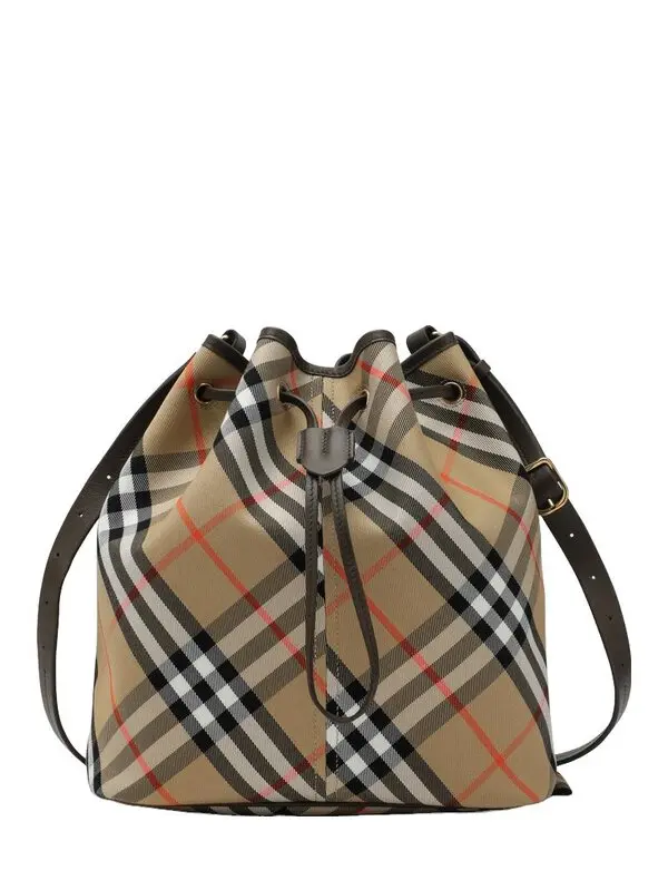 Burberry Check Patterned Bucket Bag - Beige