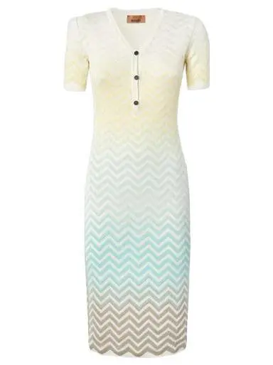 Missoni Midi Dress In Cotton And Viscose Chevron Dégrad - Green& Brown