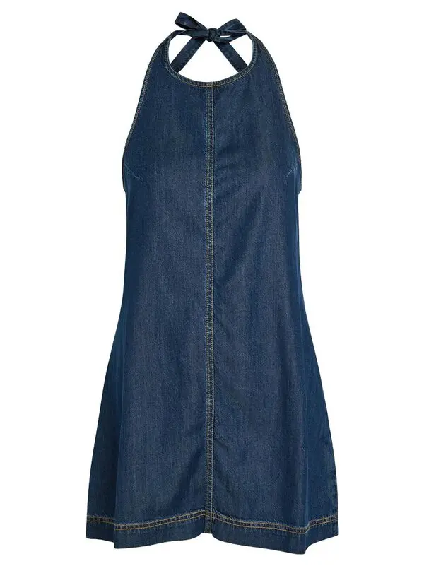 Good American Halterneck Denim Mini Dress - Navy
