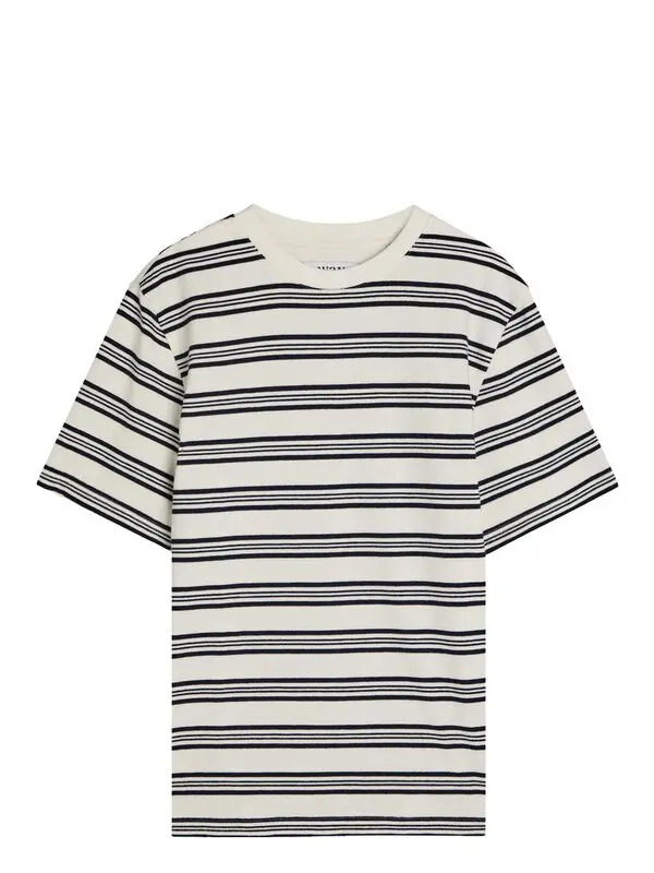 WAX LONDON Dean Striped Textured Cotton T-shirt - Navy