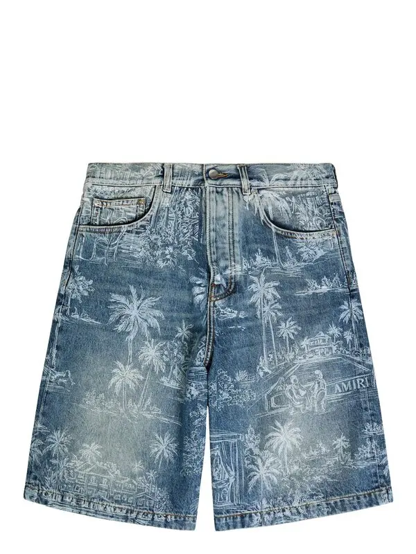 Amiri Printed Denim Shorts - Indigo