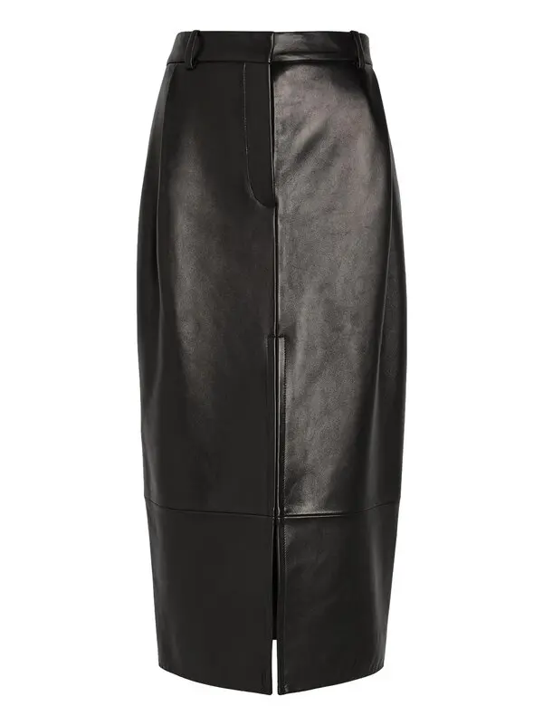 Khaite Anden Leather Midi Skirt - Black