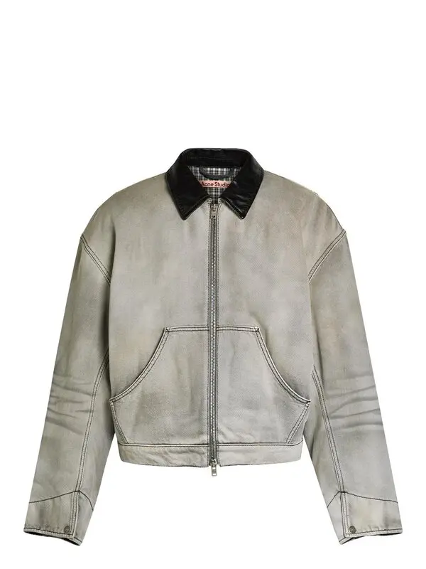 Acne Studios Leather-trim Cotton-twill Jacket - White And Black