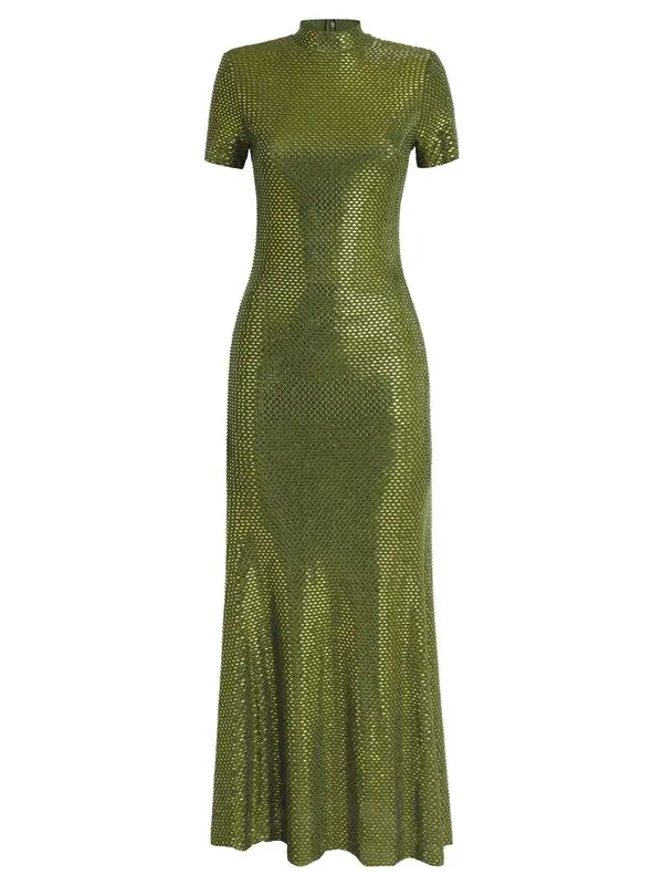 SELF-PORTRAIT Rhinestone Embellished Maxi Dress - Green