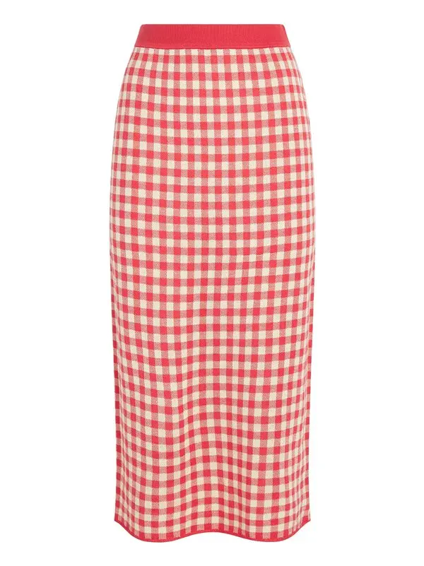 Guest In Residence Silk-linen Gingham Midi Skirt - Red