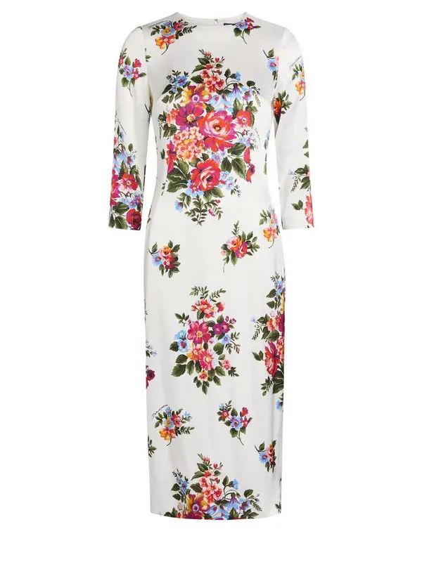 Dolce & Gabbana Floral-print Satin Midi Dress - White