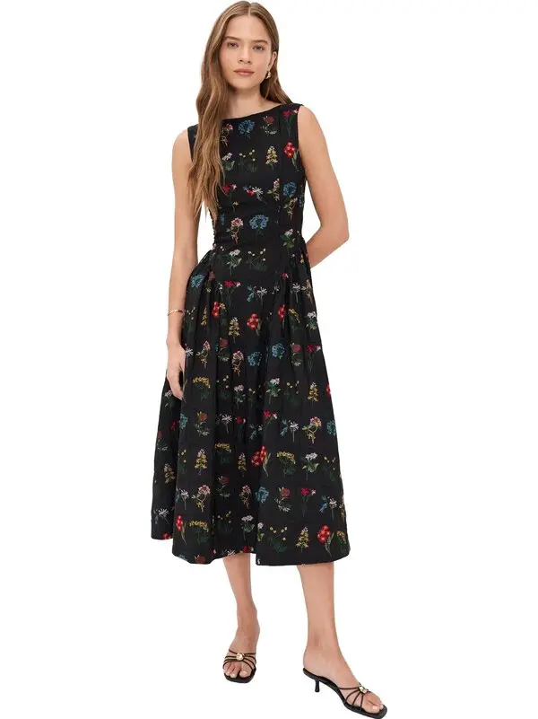 ANOTHER GIRL Handcrafted Floral Embroidery Midaxi Dress - Black