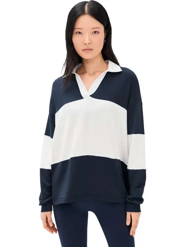 Splits59 Katie Fleece Rugby Polo - Indigo/white