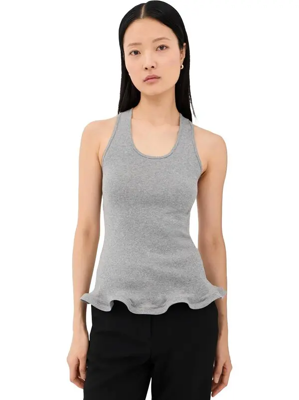 Stella McCartney Frilled Hem Rib Tank - Grey Melange