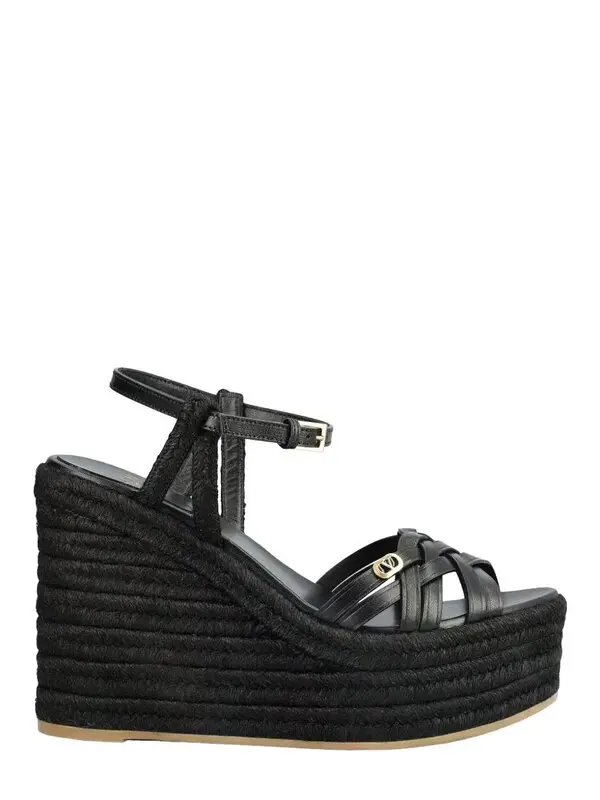 Valentino Garavani Rockstud Woven Wedge Sandals - Black