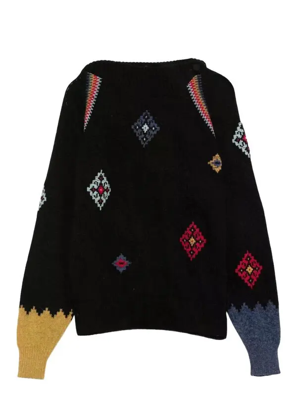 Versace Patterned Wool Alpaca Sweater - Black