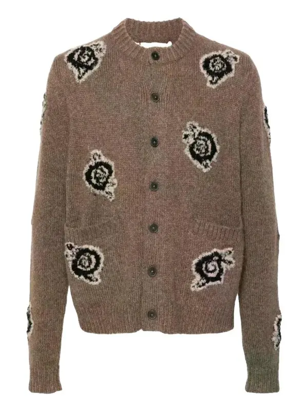 BAZISZT Buttoned Cardigan With Rose Details - Brown