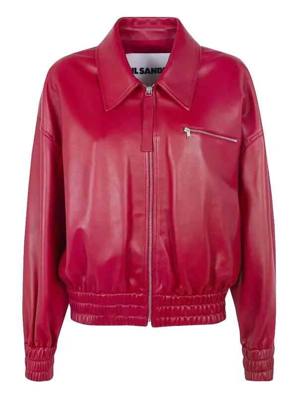 JIL SANDER Zipped Leather Jacket - Red