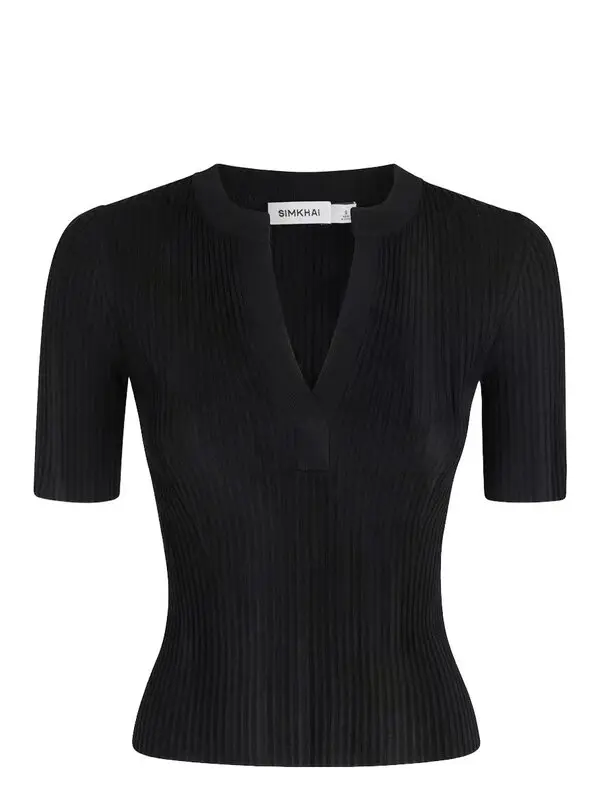 Simkhai Miley V-neck Ribbed Top - Black