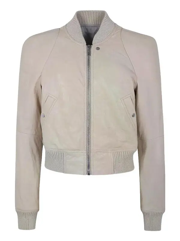 Rick Owens Ribbed Hem Leather Jacket - Neutrals
