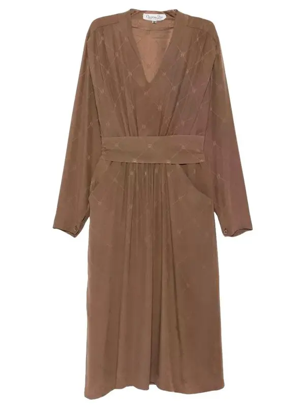 Dior 1970s V-neck Silk Dress - Brown