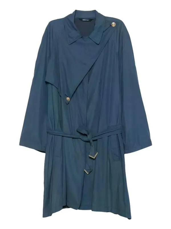 Versace 1980s Belted Raincoat - Blue