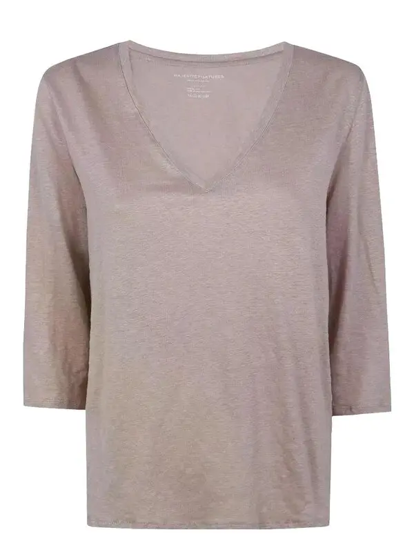 Majestic Filatures V-neck Linen T-shirt - Neutrals