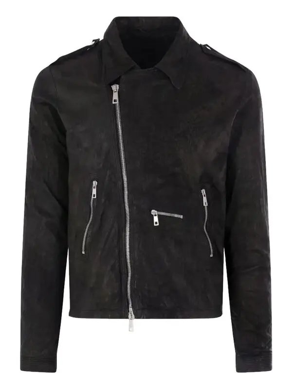GIORGIO BRATO Zipped Leather Biker Jacket - Black