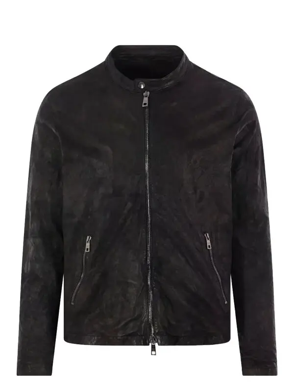 GIORGIO BRATO Zipped Leather Biker Jacket - Black