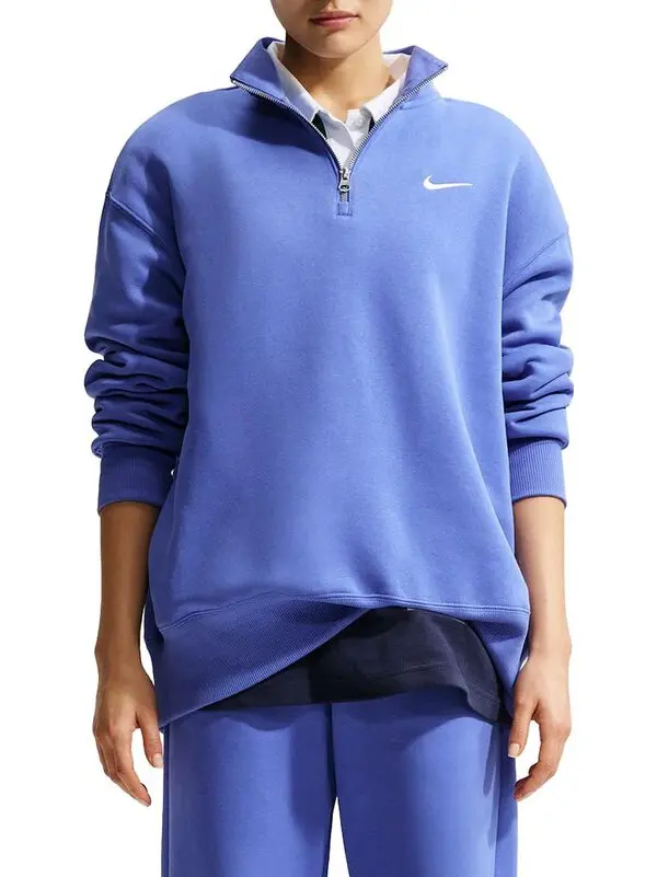 Nike Sportswear Phoenix Oversize Fleece Quarter Zip Top - 460 Light Medium Blue/sail