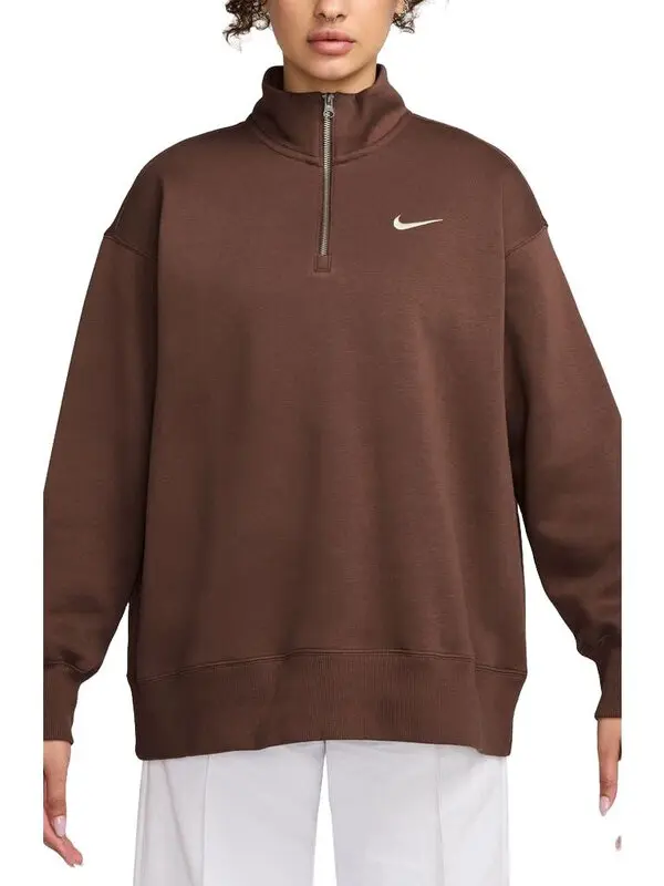 Nike Sportswear Phoenix Oversize Fleece Quarter Zip Top - Fauna Brown/sail