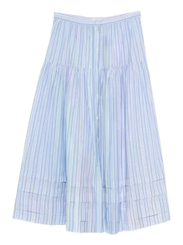 DÔEN Striped Tiered Midi Skirt - Blue