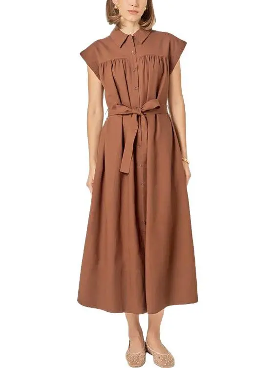 English Factory Belted Short Sleeve Shirtdress - Brown