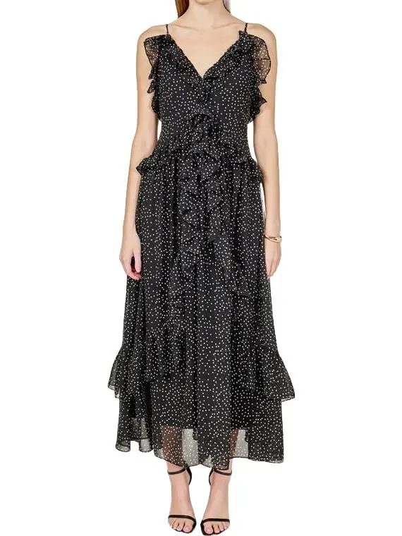 Endless Rose Dot Ruffle Sleeveless Maxi Dress - Black