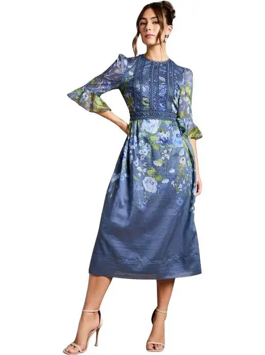 Coast Placement Print Organza Midi Dress - Blue