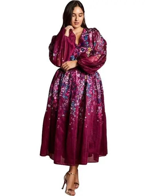 Coast Floral Organza Midaxi Dress - Plum