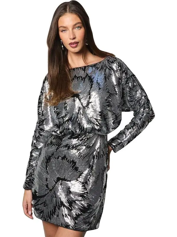 Coast Floral Sequin Batwing Mini Dress - Black