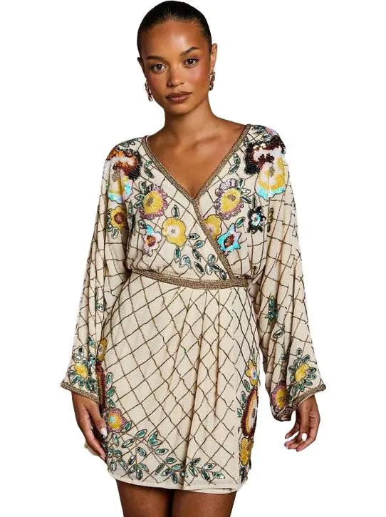 Coast Petite Embellished Wrap Mini Dress - Champagne