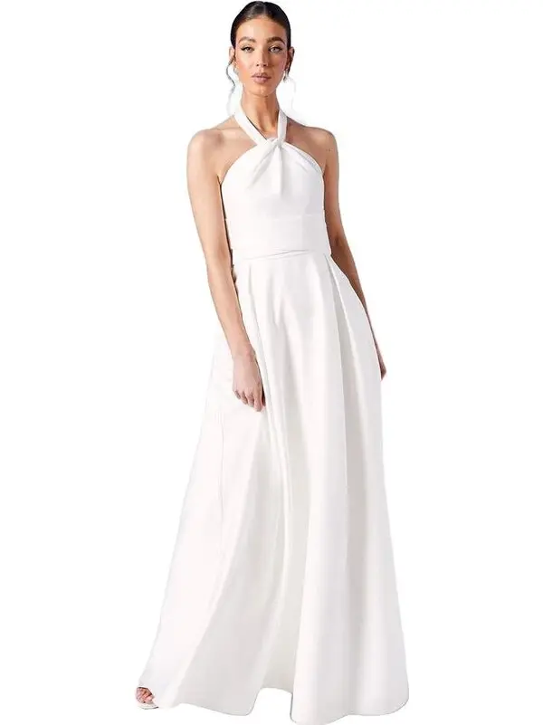 Coast Satin Halterneck Maxi Dress With Bow Detail - Ivory