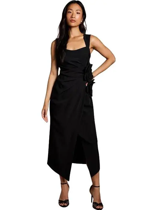 Coast Corsage Pleated Midi Dress - Black
