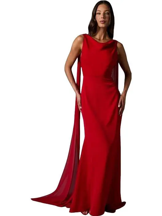 Coast Cowl Back Crepe Maxi Dress - Red
