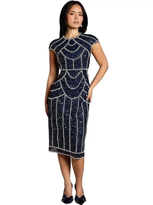 Coast Petite Embellished Geometric Midi Dress - Navy