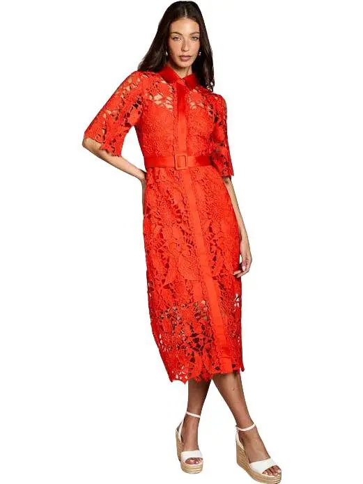 Coast Lace Short Sleeve Shirt Dress - Flame Red