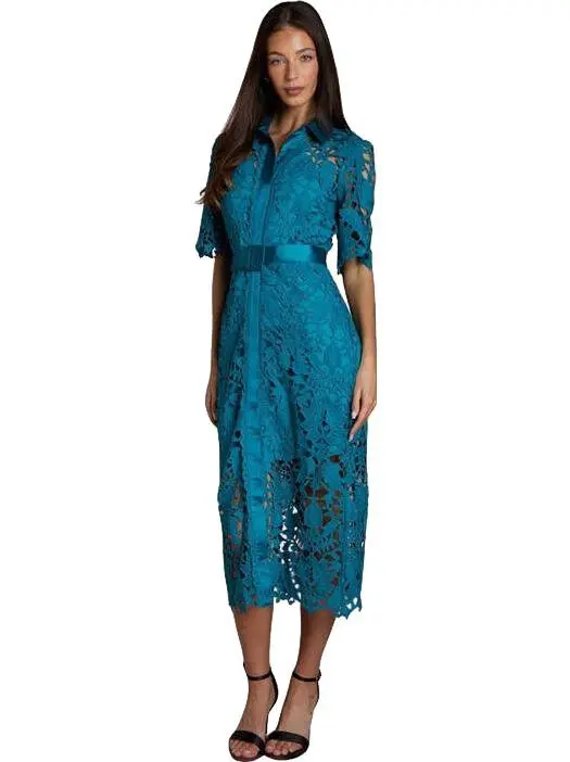 Coast Lace Short Sleeve Shirt Dress - Teal